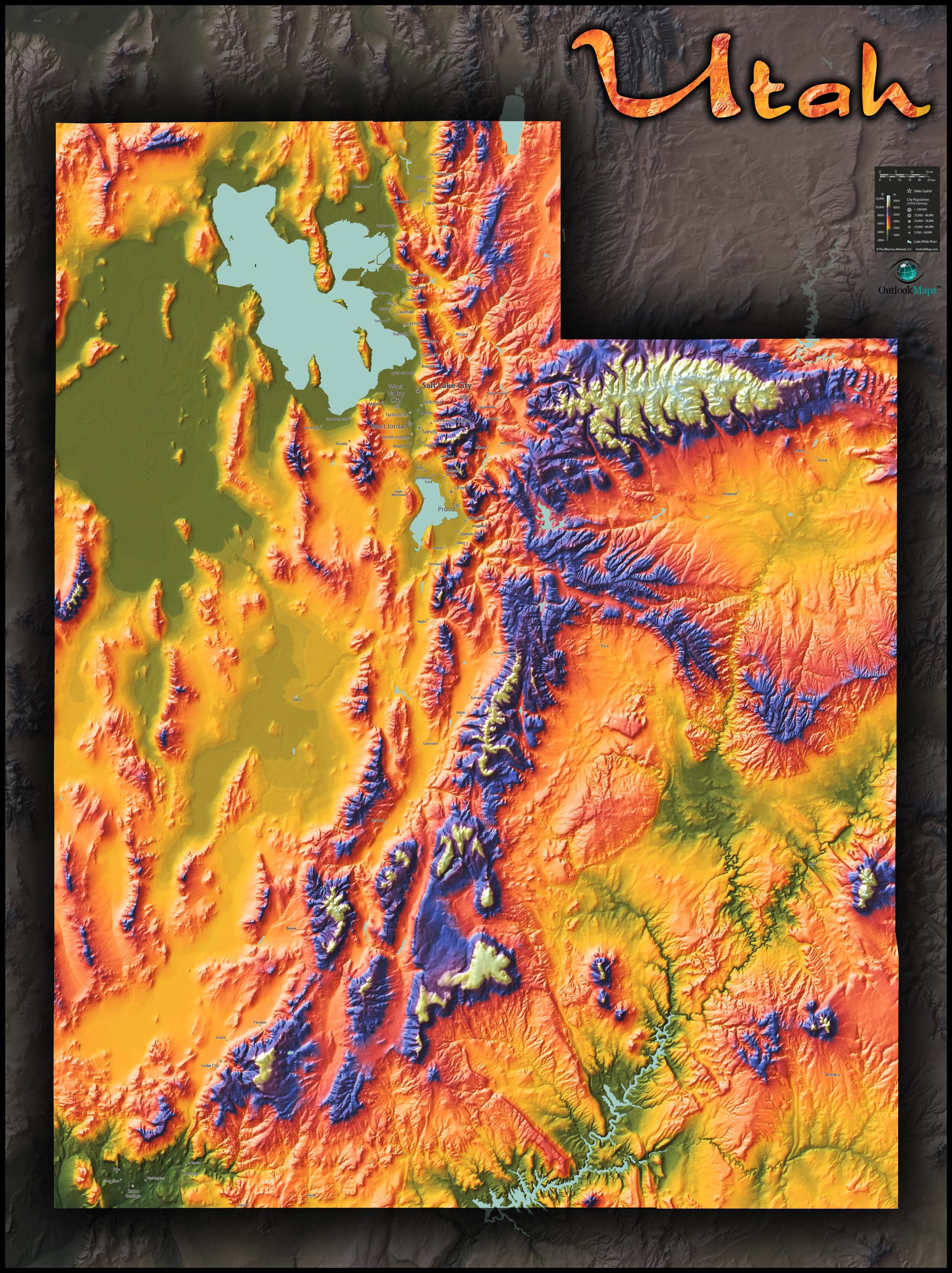 Utah Topo Wall Map by Outlook Maps