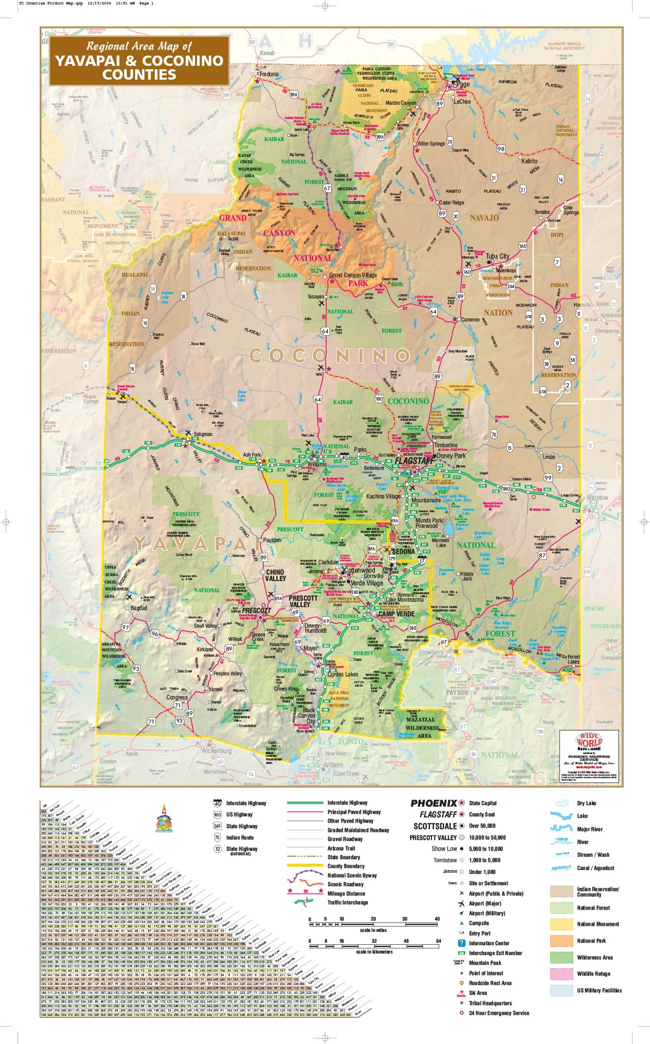 Arizona Coconino and Yavapai County Wall Map by Wide World of Maps ...