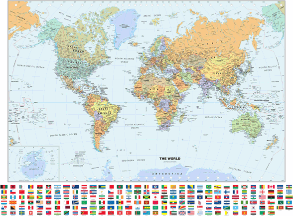 Classic World Wall Map with Flags by GeoNova - MapSales