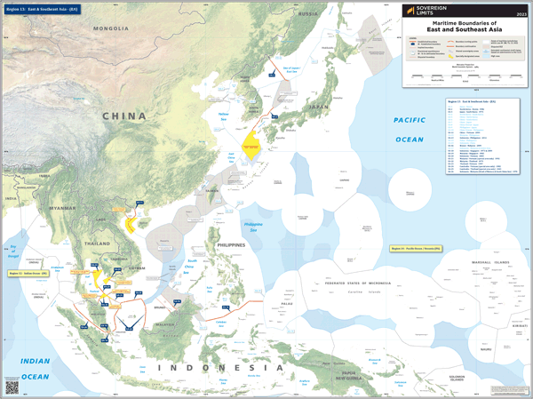Maritime boundaries of East and Southeast Asia Wall Map by Sovereign ...